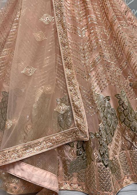 Buy Women Peach Sequin Embroidered Poly Blend Lehenga Set - XLH10237 ...
