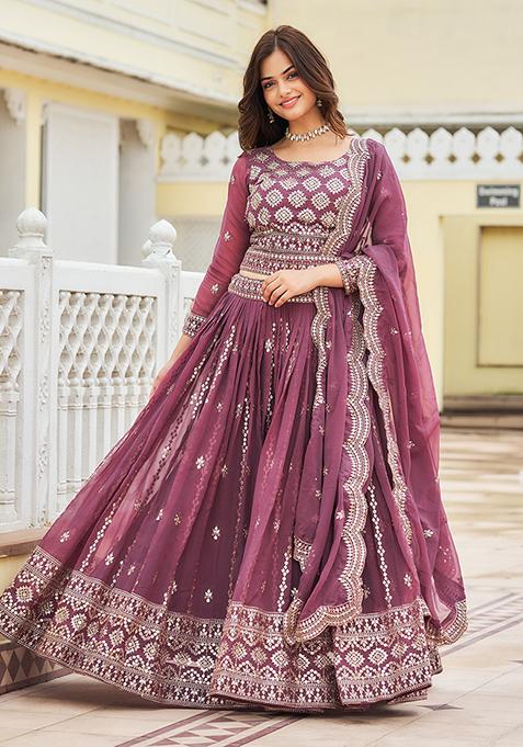 Buy Women Light Pink Embroidered Georgette Lehenga Set - XLH11110 ...