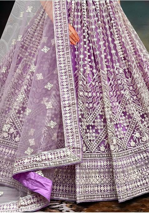 Buy Women Lavender Embroidered Net Lehenga Set - XLH11625 - Light ...
