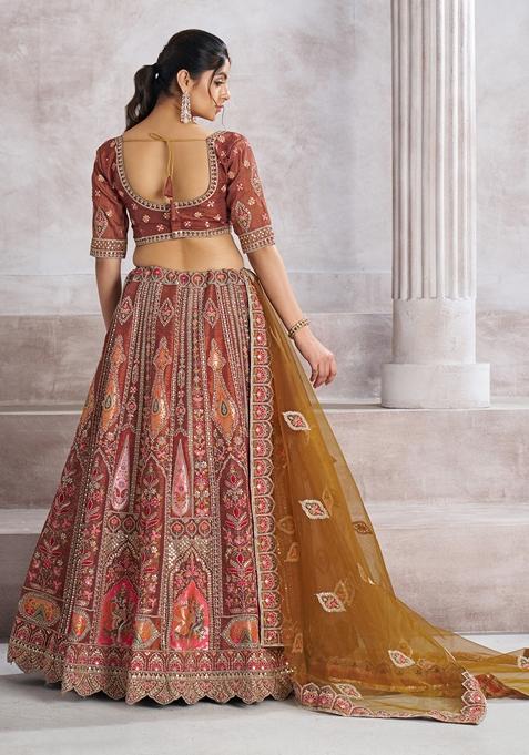 Buy Women Coffee Brown Sequin Work Banarasi Silk Lehenga Set - XLH11653 ...