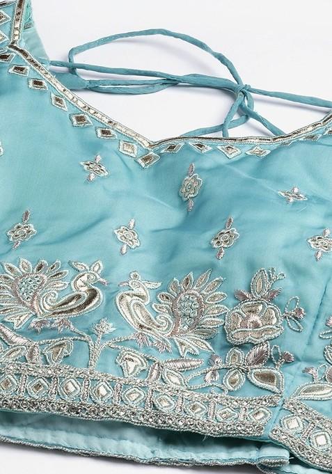 Buy Women Turquoise Blue Embellished Poly Blend Lehenga Set - XLH12291 ...