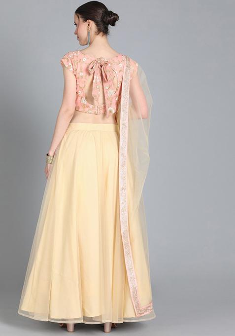 Buy Women Cream Embroidered Net Lehenga Set - XLH5126 - Light Lehengas ...