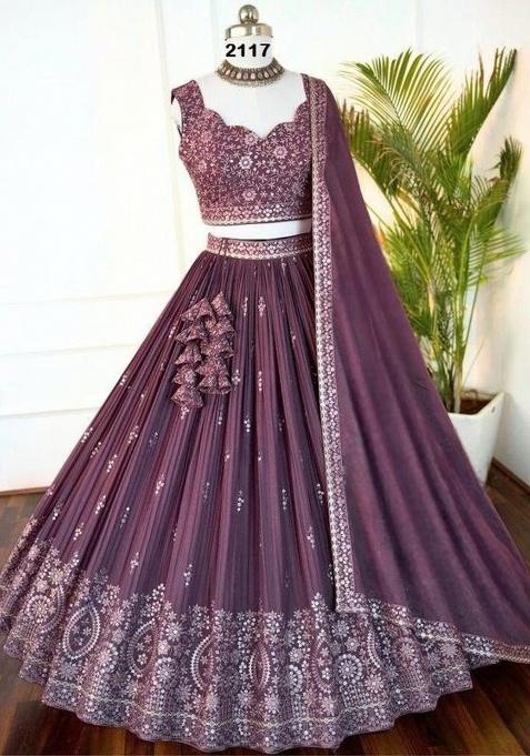 Buy Women Rosy Sequence Embroidery Stich Work Faux Georgette Lehenga ...