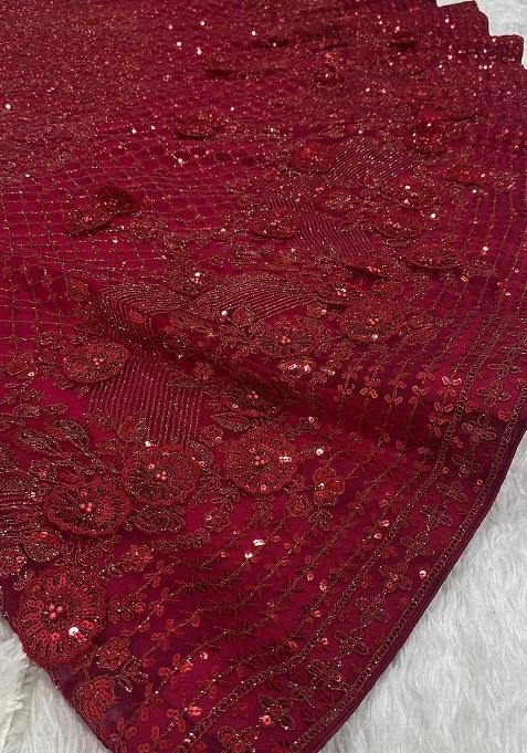 Buy Women Red Sequin Work Net Lehenga Set - XLH58272 - New Arrivals - Indya