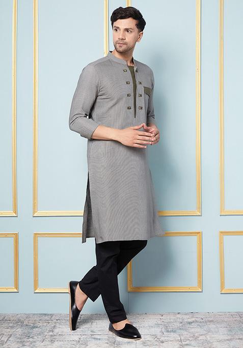 Buy Grey Woven Design Striped Kurta Set For Men - XMS00934 - Groom's ...