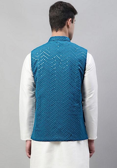 Buy Blue Embroidered Rayon Jacket For Men - XMS02227 - Nehru Jackets ...