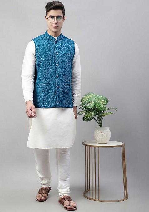 Buy Blue Embroidered Rayon Jacket For Men - XMS02227 - Nehru Jackets ...