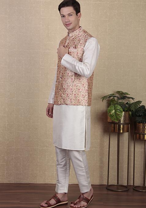 Buy Beige Digital Print Khadi Silk Nehru Jacket For Men - XMS05451 ...
