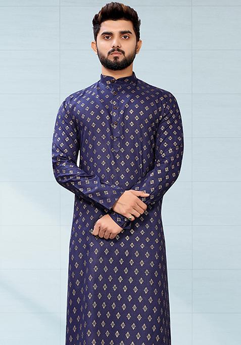 Buy Blue Printed Cotton Kurta Pyjama Set For Men - XMS05996 - Kurta ...