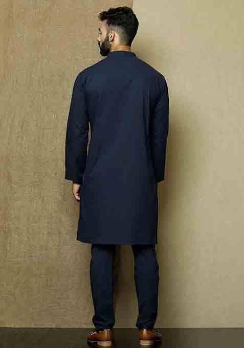Buy Blue Solid Cotton Kurta Pyjama Set For Men - XMS06093 - Kurta Sets ...