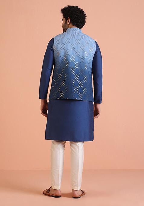 Buy Blue Embellished Cotton Nehru Jacket Set For Men - XMS07704 - Nehru ...