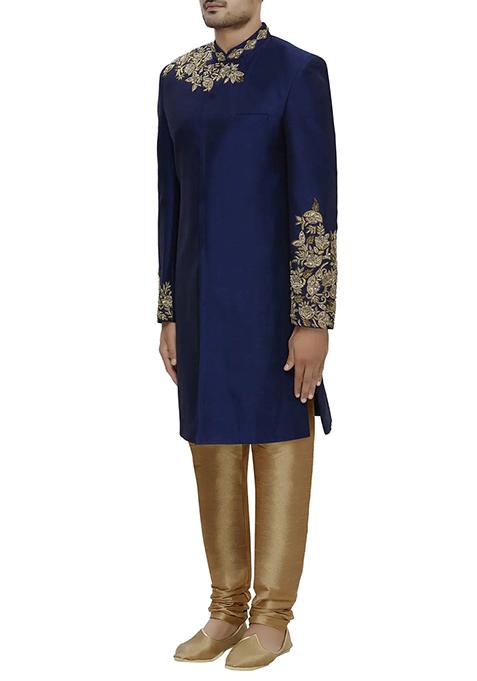 Buy Navy Blue Embroidered Silk Sherwani For Men - XMS07823 - Eid ...