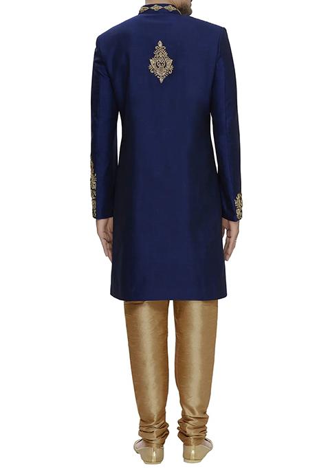 Buy Navy Blue Embroidered Silk Sherwani For Men - XMS07823 - Eid ...