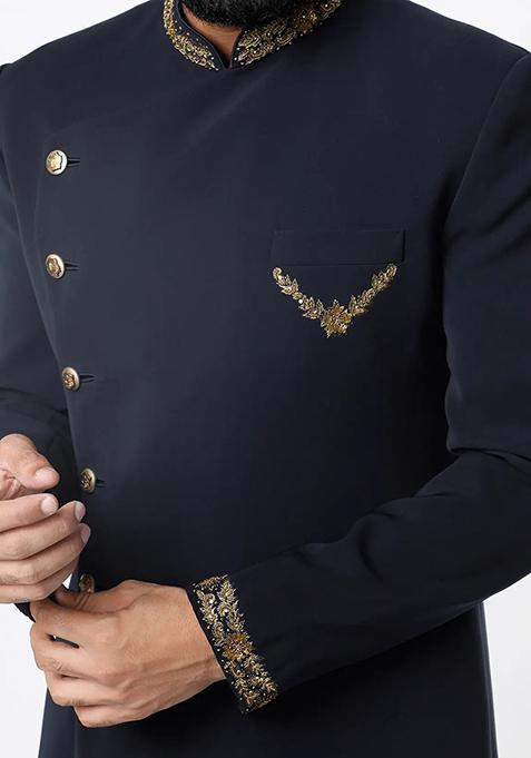 Buy Navy Blue Embroidered Silk Sherwani For Men - XMS07830 - Eid ...