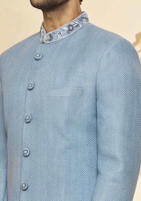 Buy Blue Solid Silk Sherwani For Men - XMS07836 - Eid Sherwanis - Indya