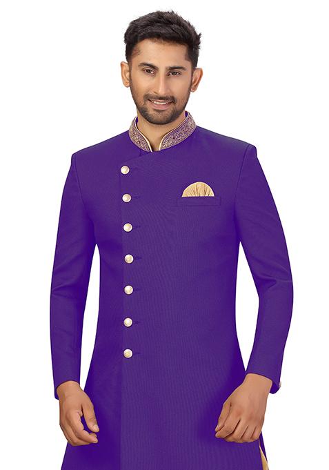 Buy Purple Embroidered Silk Sherwani For Men - XMS08183 - Sherwani for ...