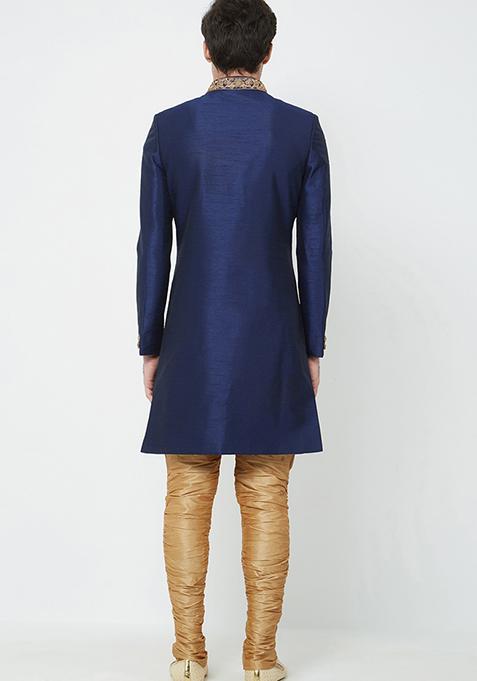 Buy Navy Blue Embroidered Silk Blend Sherwani For Men - XMS08309 - Eid ...
