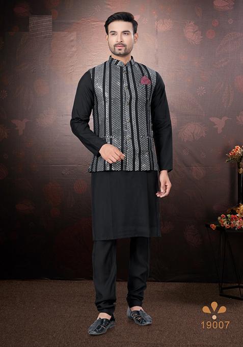 Buy Black Embroidered Cotton Nehru Jacket Set For Men - XMS08838 - Eid ...