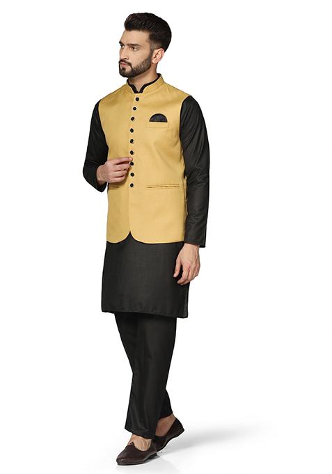 Buy Golden Solid Poly Viscose Nehru Jacket Set For Men - XMS09126 - Eid ...