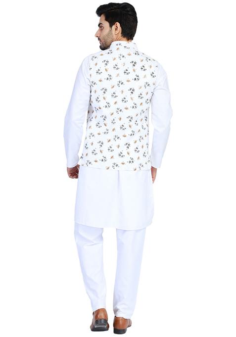 Buy White Printed Cotton Nehru Jacket Set For Men - XMS09165 - Eid ...