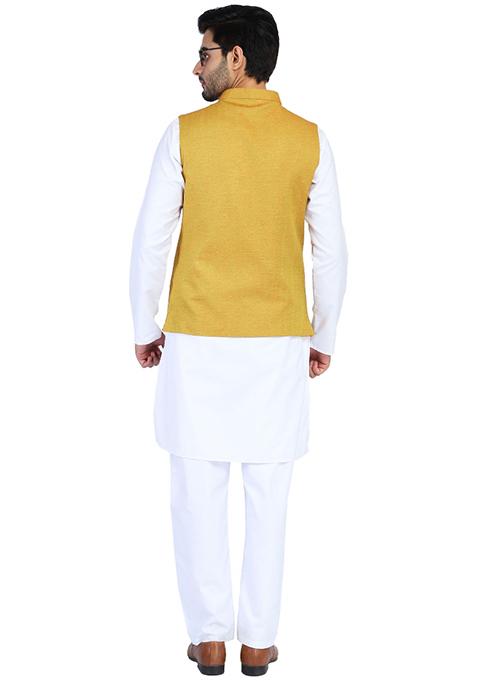 Buy Yellow Solid Cotton Blend Nehru Jacket Set For Men - XMS09167 ...