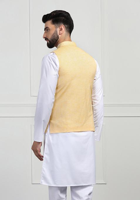 Buy Yellow Solid Cotton Nehru Jacket Set For Men - XMS09224 - Nehru ...