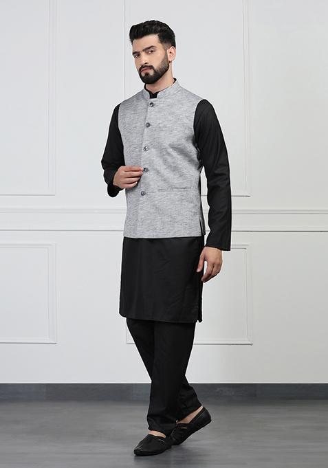 Buy Grey Solid Cotton Nehru Jacket Set For Men - XMS09225 - Nehru ...