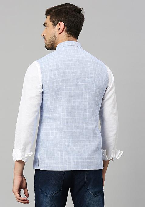 Buy Blue Solid Linen Nehru Jacket For Men - XMS11626 - Nehru Jackets ...