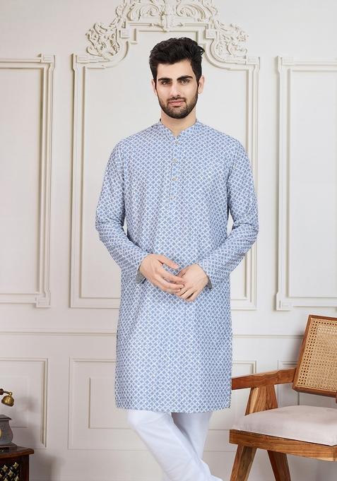Buy Blue Sequin Embroidered Cotton Kurta For Men - XMS13631 - Kurtas ...