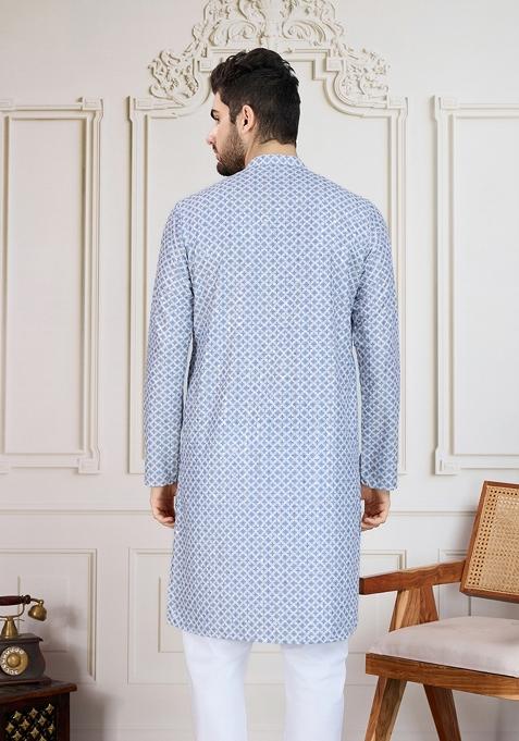 Buy Blue Sequin Embroidered Cotton Kurta For Men - XMS13631 - Kurtas ...
