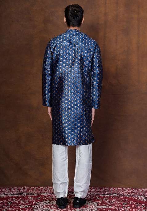 Buy Navy Blue Printed Blended Kurta Patiala Set For Men - XMS27472 ...
