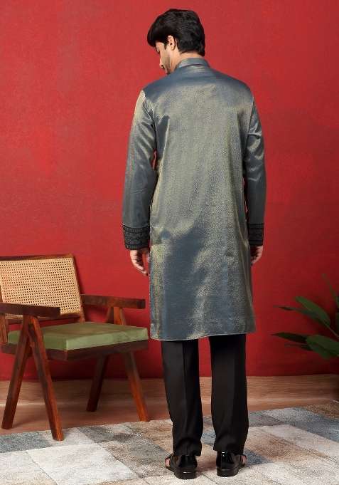 Buy Blue Embroidered Silk Blend Kurta Set For Men - XMS29630 - Men - Indya