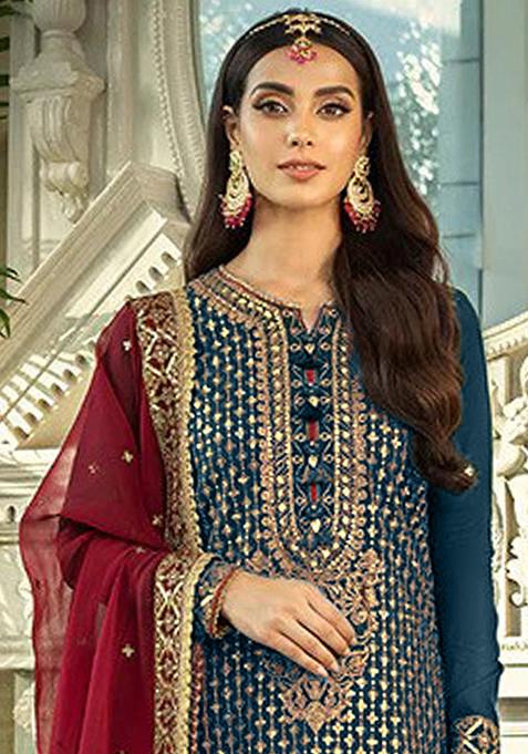 Buy Women Morpeach Embroidered Faux Georgette Kurta Set - XPK00575 ...