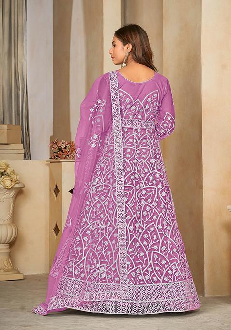 Buy Women Light Purple Embroidered Net Kurta Set - XPK00829 - Plus Size ...