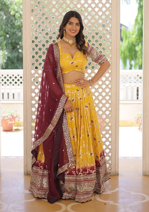 Buy Women Yellow 2D Dyeing Sequin Embroidered Pure Dyeable Viscose ...