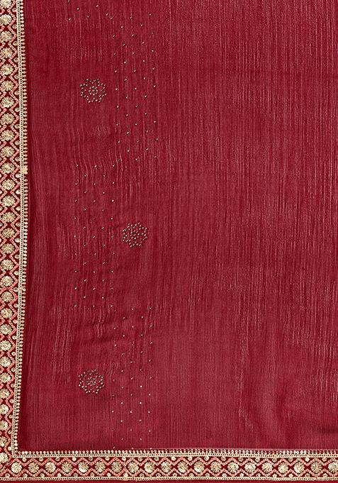 Buy Women Maroon Swarovski Bead Work Saree With Blouse - XSR00825 ...