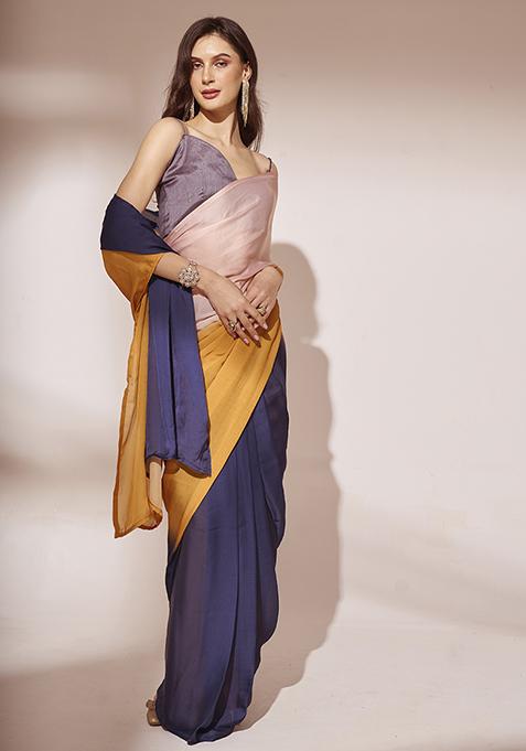 Buy Women Blue Ombre Color Block Pre-Stitched Saree - XSR01412 - Blue ...