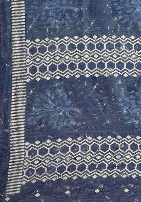 Buy Women Blue Digital Block Print Cotton Saree Set - XSR01510 - Blue ...