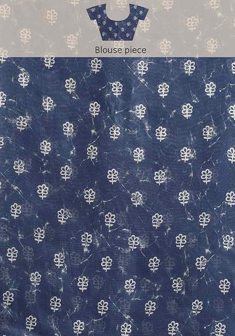 Buy Women Dark Blue Digital Block Print Cotton Saree Set - XSR01516 ...