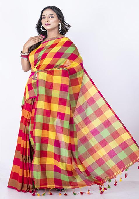 Buy Women Beige Bengal Cotton Silk Blend Saree Set - XSR02855 - Silk ...