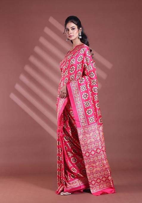 Buy Women Pink Textured Soft Silk Saree Set - XSR03174 - Pink Saree - Indya