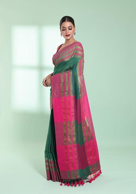 Buy Women Green Cotton Saree Set - XSR03260 - Traditional Pre-stitched ...