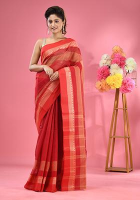 Buy Women Red Solid Pure Chiffon Saree Set - Sarees - Indya