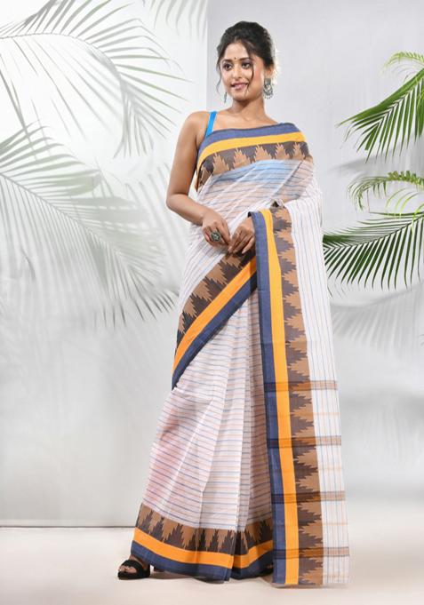 Buy Women White Cotton Saree Set - XSR03938 - Plus Size Saree - Indya