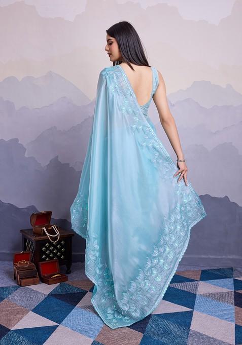 Buy Women Light Blue Embroidered Chiffon Saree Set - XSR04113 - Blue ...