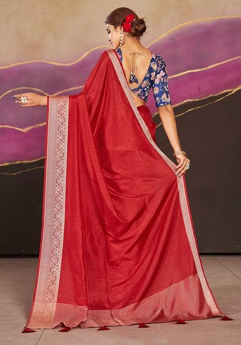 Buy Women Persian Red Solid Saree Set - XSR05566 - Red Saree - Indya