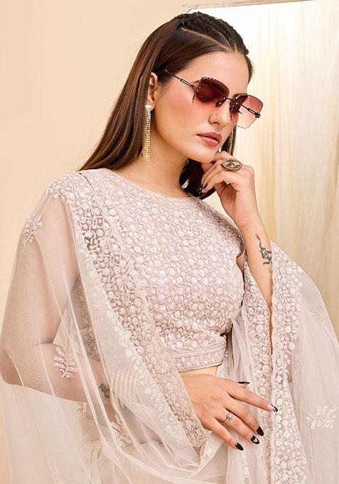 Buy Women Off White Sequin Embroidered Net Saree Set - XSR11111 - Plus ...