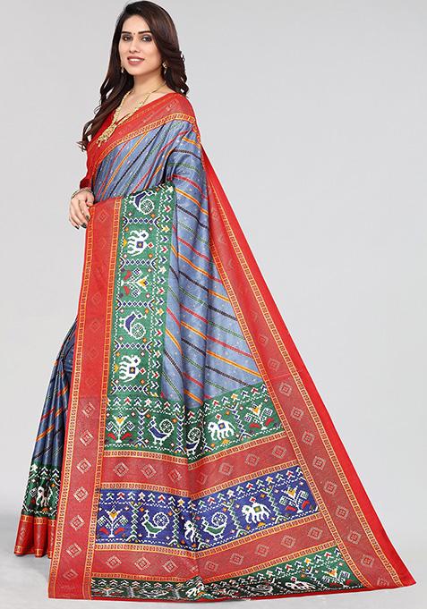 Buy Women Grey Printed Dhola Silk Saree Set - XSR12769 - Silk Sarees ...