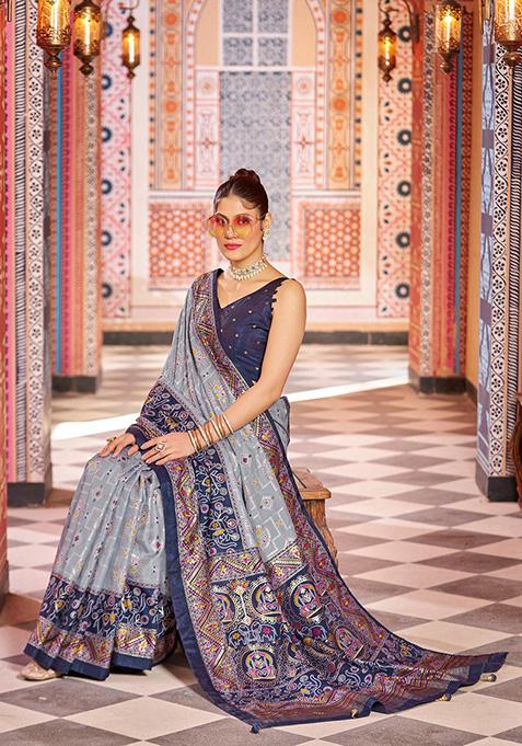 Buy Women Grey Printed Dhola Silk Saree Set - XSR13310 - Silk Sarees ...