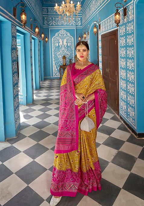Buy Women Yellow Printed Dhola Silk Saree Set - XSR13312 - Silk Sarees ...